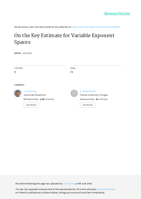 Pdf On The Key Estimate For Variable Exponent Spaces