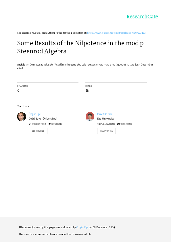 (PDF) Some Results of the Nilpotence in the mod p Steenrod Algebra