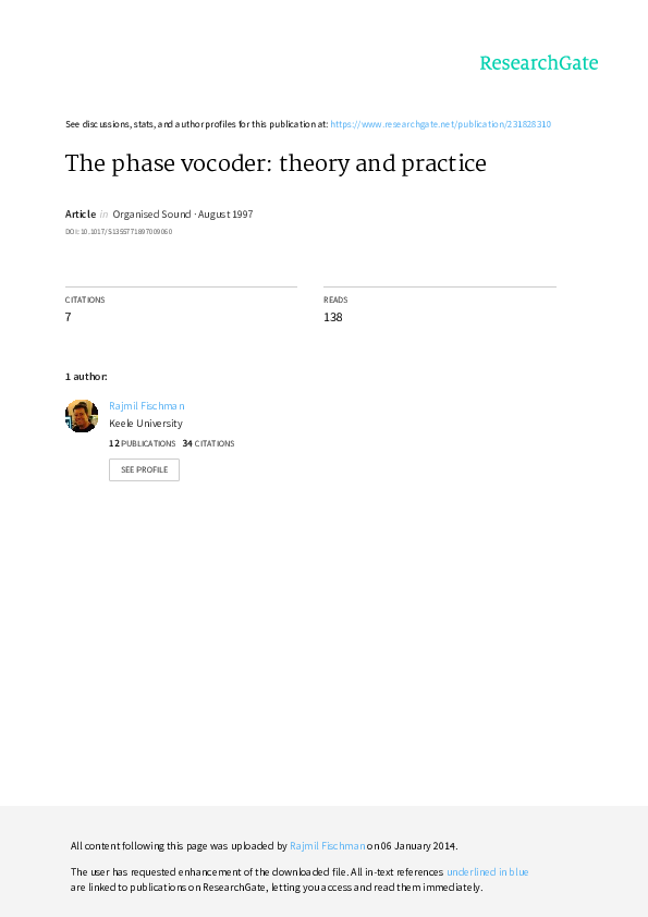 (PDF) The phase vocoder: theory and practice