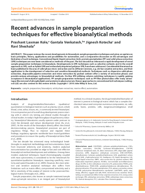 (PDF) Recent advances in sample preparation techniques for effective ...