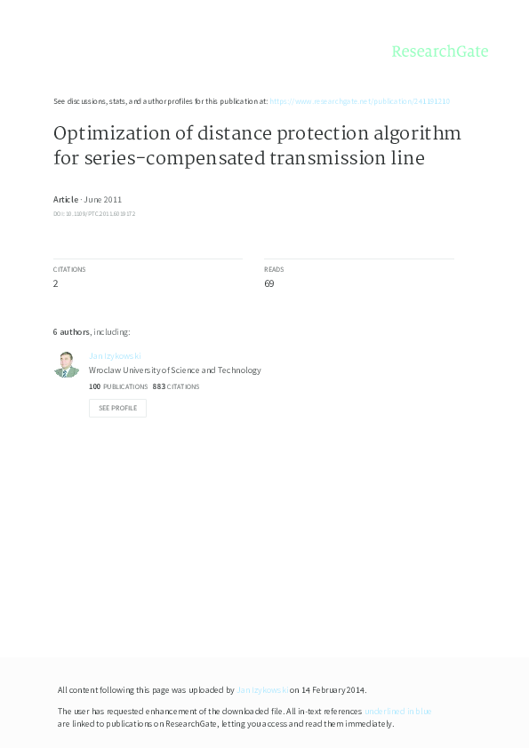 Pdf Optimization Of Distance Protection Algorithm For Series Compensated Transmission Line