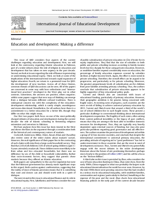 (PDF) Education and development: Making a difference