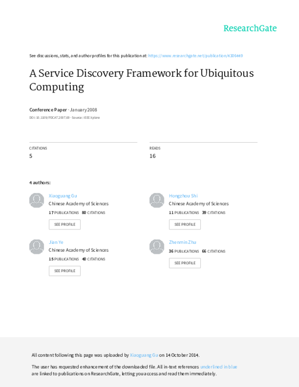 (PDF) A Service Discovery Framework for Ubiquitous Computing