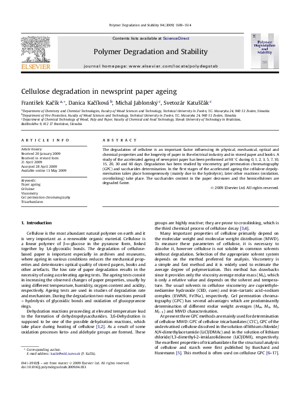 (PDF) Cellulose degradation in newsprint paper ageing