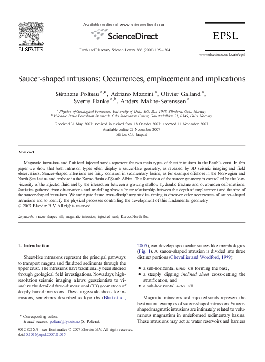 (PDF) Saucer morphologies of magmatic intrusions and sand injectites