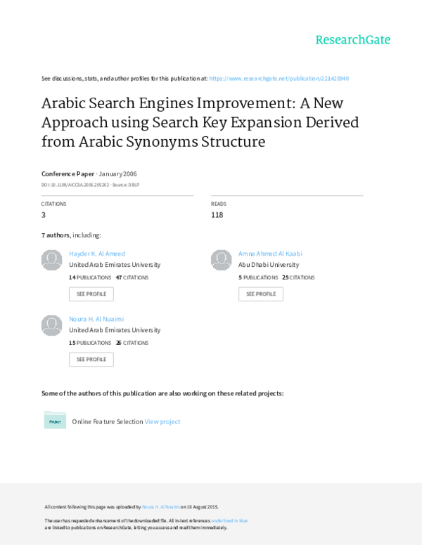 (PDF) Arabic Search Engines Improvement: A New Approach using Search Key Expansion Derived from ...