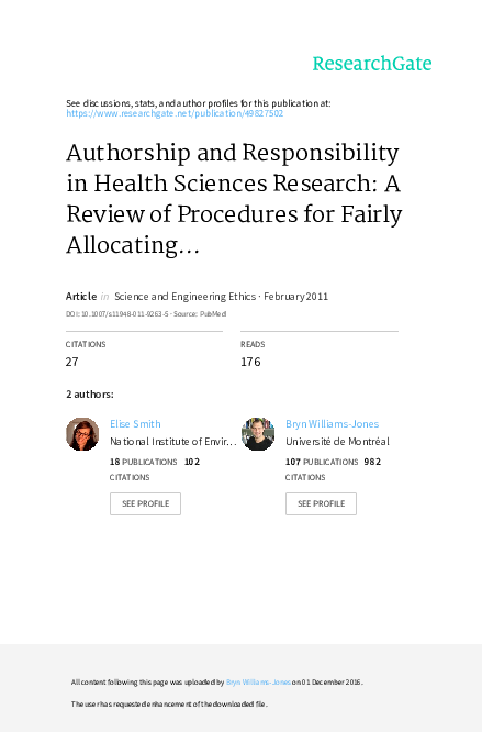 (PDF) Authorship and responsibility in health sciences research: a ...