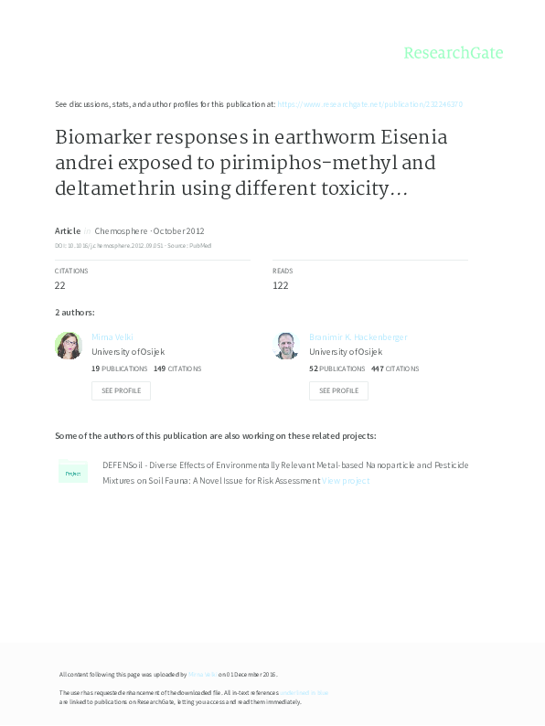 (PDF) Biomarker responses in earthworm Eisenia andrei exposed to ...