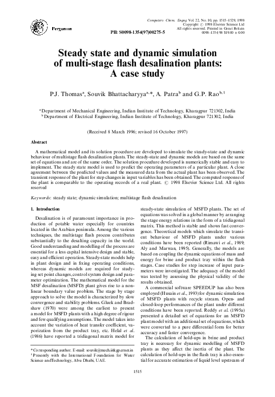 (PDF) Steady state and dynamic simulation of multi-stage flash desalination plants