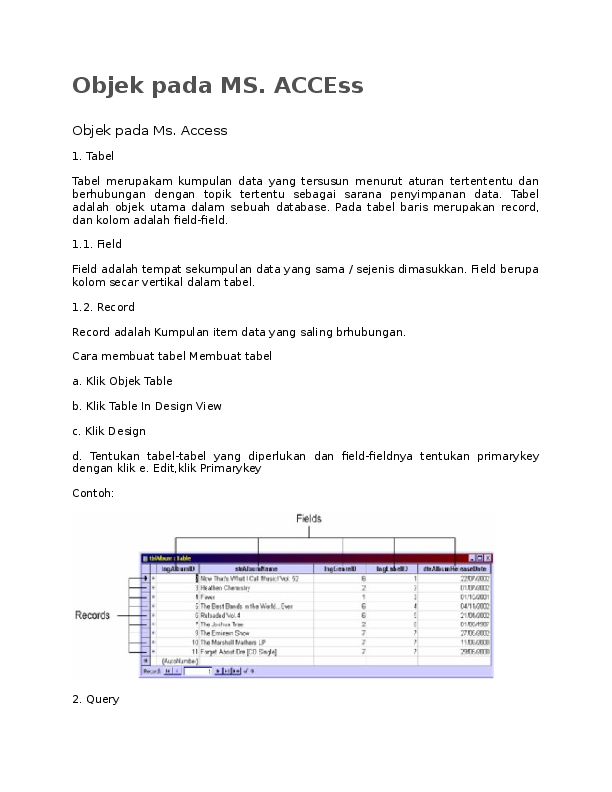 (DOC) Objek Pada ms access