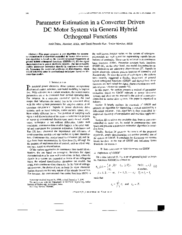 (PDF) Parameter estimation in a converter driven DC motor system via general hybrid orthogonal ...