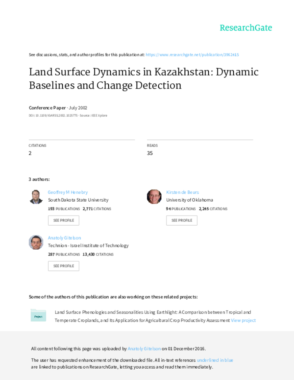 (PDF) Land surface dynamics in Kazakhstan: Dynamic baselines and change ...