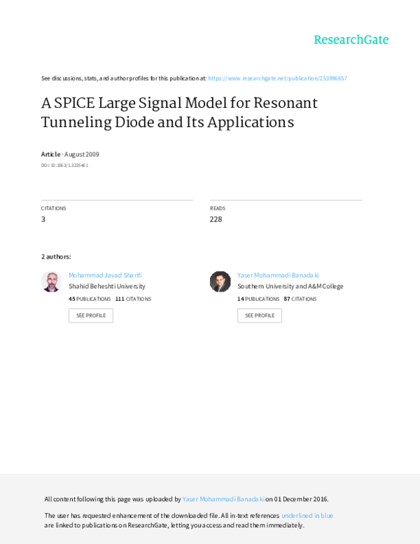 (PDF) A SPICE large signal model for resonant tunneling diode and its ...