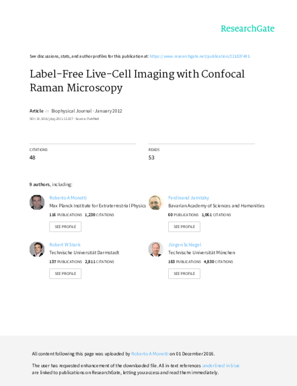 (PDF) Label-Free Live-Cell Imaging with Confocal Raman Microscopy
