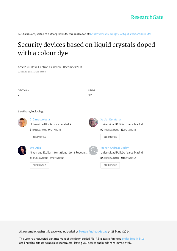 (PDF) Security devices based on liquid crystals doped with a colour dye ...