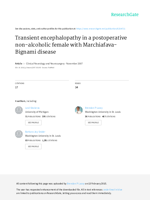 (PDF) Transient encephalopathy in a postoperative non-alcoholic female ...