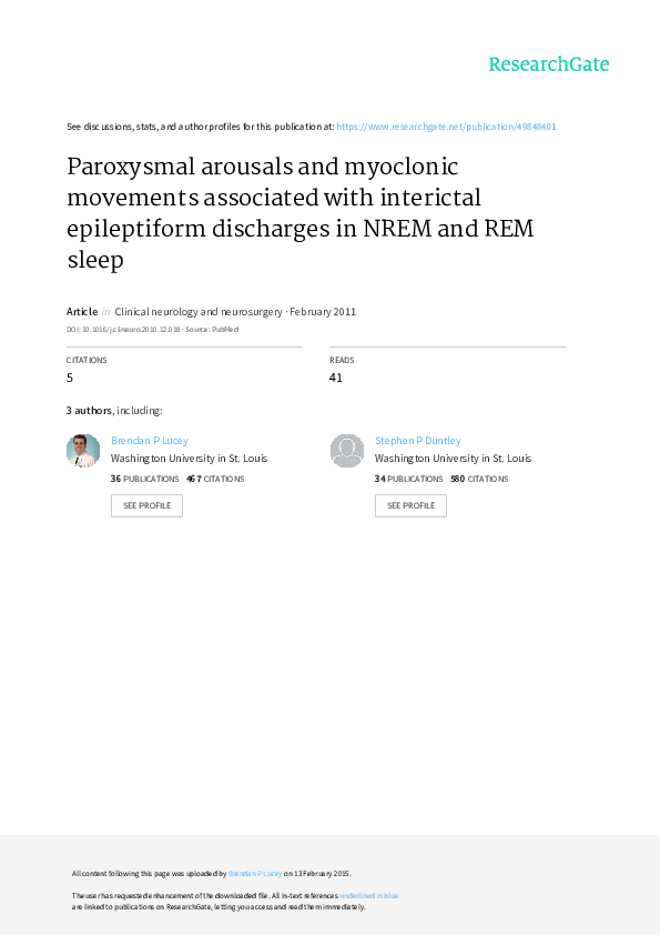 (PDF) Paroxysmal arousals and myoclonic movements associated with ...