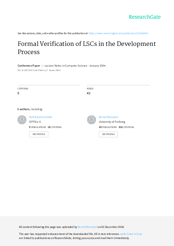 (PDF) Formal Verification of LSCs in the Development Process