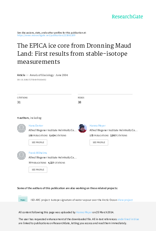 (PDF) The EPICA ice core from Dronning Maud Land: first results from ...