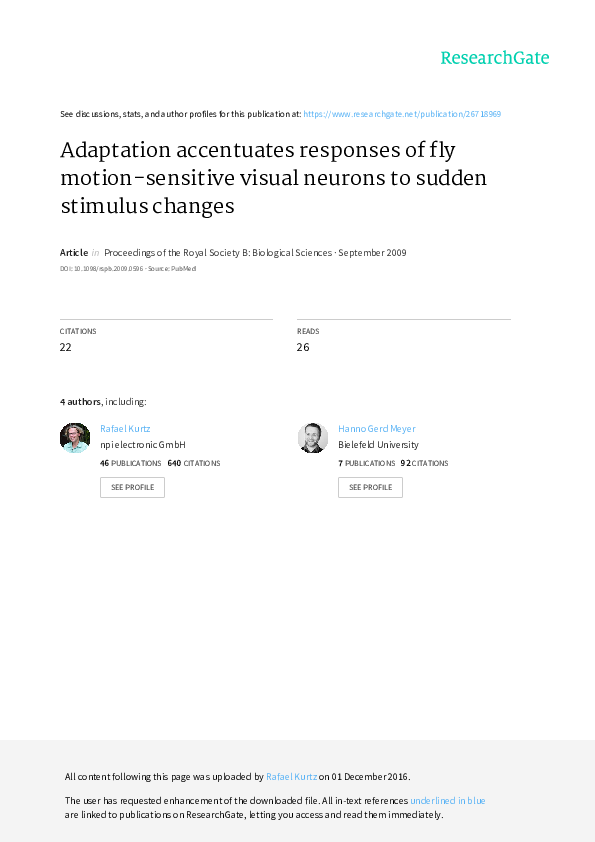 (PDF) Adaptation accentuates responses of fly motion-sensitive visual ...