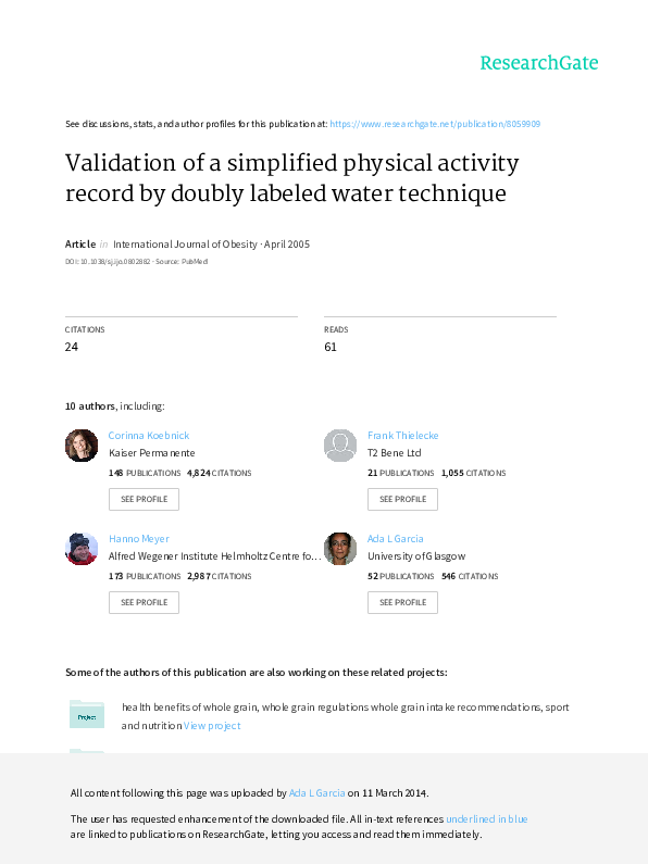 (PDF) Validation of a simplified physical activity record by doubly labeled water technique