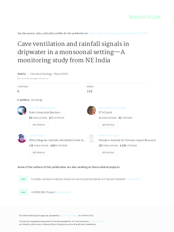 (PDF) Cave ventilation and rainfall signals in dripwater in a monsoonal ...