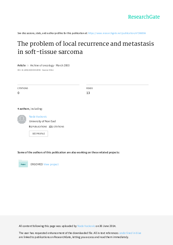 (PDF) The problem of local recurrence and metastasis in soft-tissue sarcoma