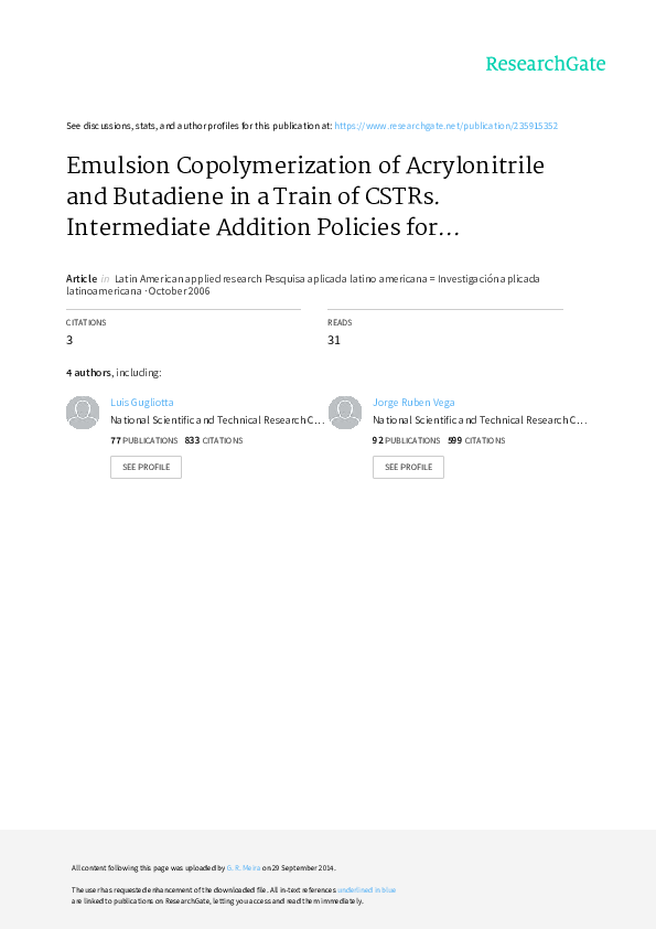 (PDF) Emulsion Copolymerization of Acrylonitrile and Butadiene ...