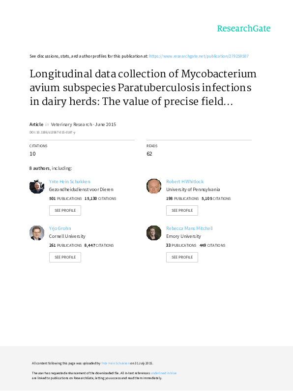 (PDF) Longitudinal data collection of Mycobacterium avium subspecies Paratuberculosis infections ...