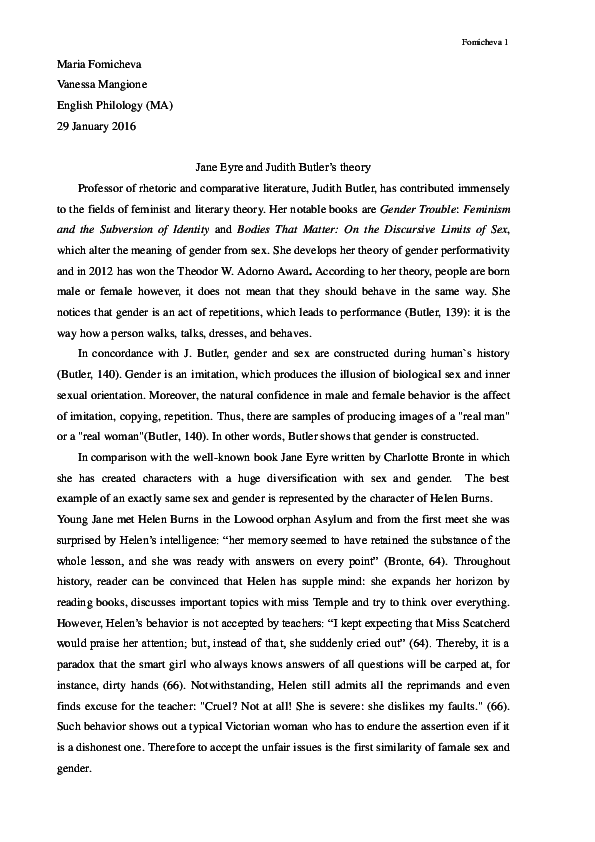 (PDF) Jane Eyre and Judith Butler’s theory