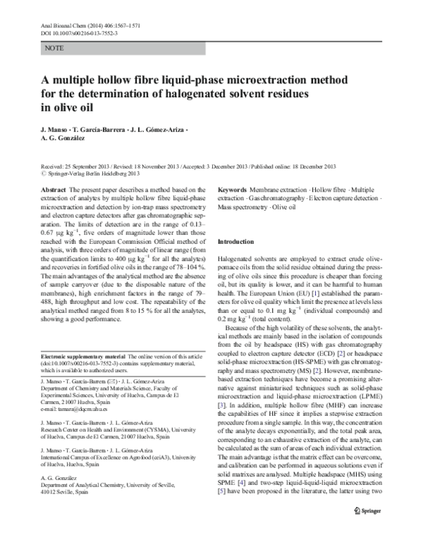 (PDF) A multiple hollow fibre liquid-phase microextraction method for the determination of ...