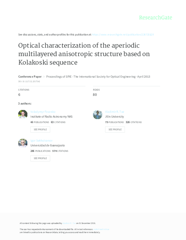 (PDF) Optical characterization of the aperiodic multilayered anisotropic structure based on ...