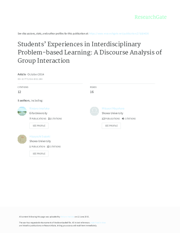 (PDF) Students’ Experiences in Interdisciplinary Problem-based Learning: A Discourse Analysis of ...