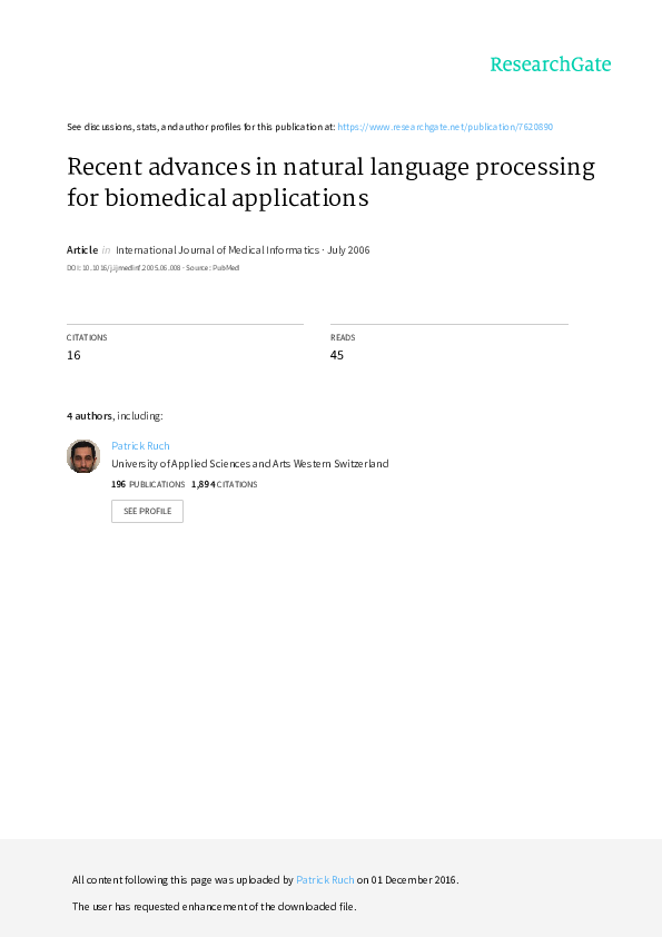 (PDF) Recent advances in natural language processing for biomedical ...