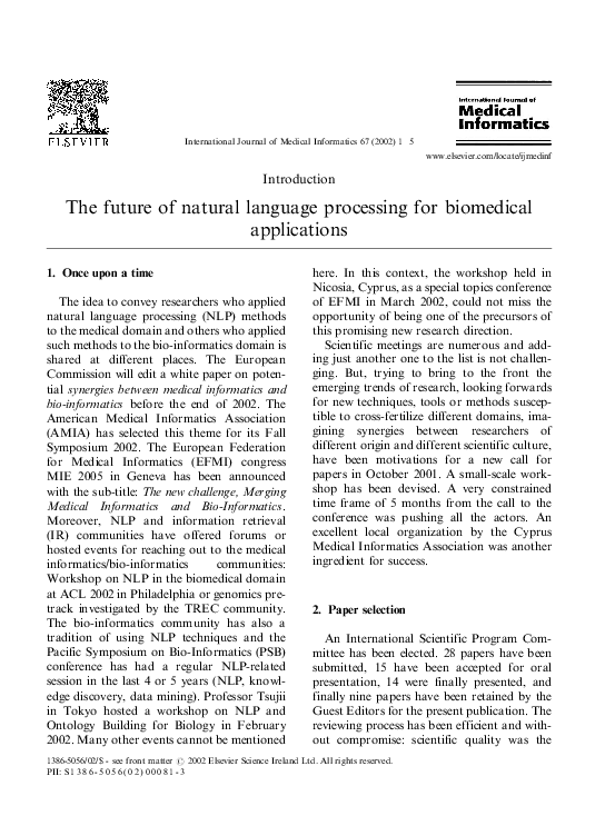 (PDF) The future of natural language processing for biomedical applications