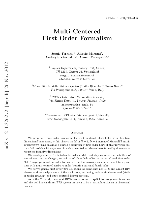 (PDF) Multi-centered first order formalism