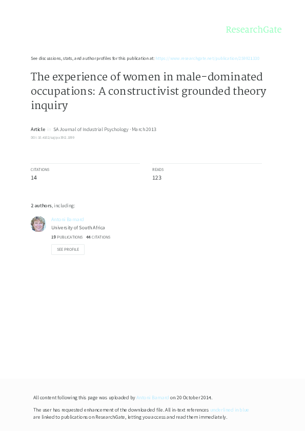 (PDF) The experience of women in male-dominated occupations: A constructivist grounded theory ...