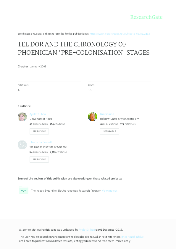 (PDF) Tel Dor and the chronology of Phoenician 'pre-colonisation'stages