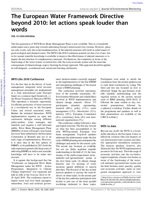 (PDF) The European Water Framework Directive beyond 2010: let actions ...