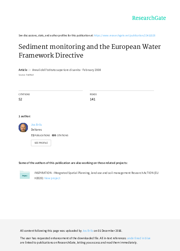 (PDF) Sediment monitoring and the European Water Framework Directive