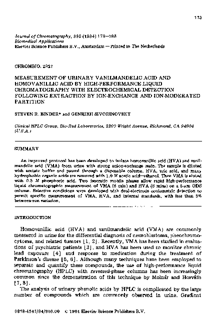 (PDF) Measurement of urinary vanilmandelic acid and homovanillic acid ...