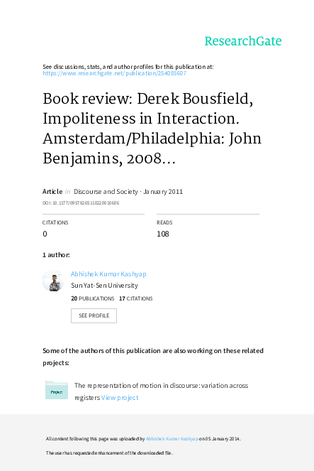(PDF) Book review: Derek Bousfield, Impoliteness in Interaction ...