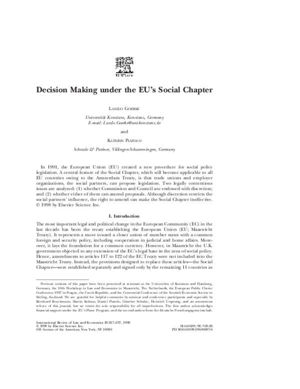 (PDF) Decision making under the EU’s Social Chapter