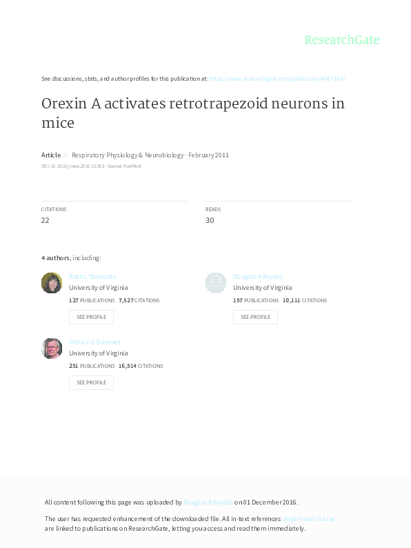 (PDF) Orexin A activates retrotrapezoid neurons in mice