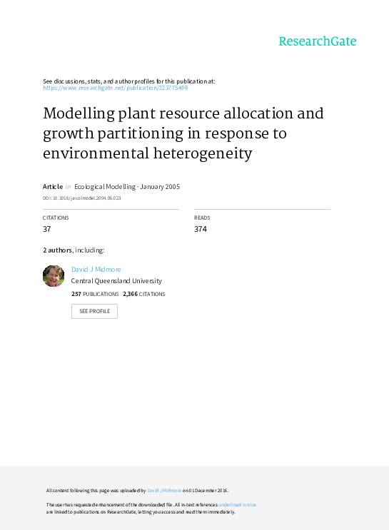 Pdf Modelling Plant Resource Allocation And Growth Partitioning In Response To Environmental