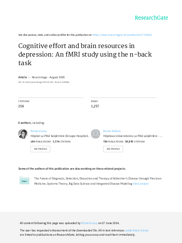 (PDF) Cognitive control and brain resources in major depression: An ...
