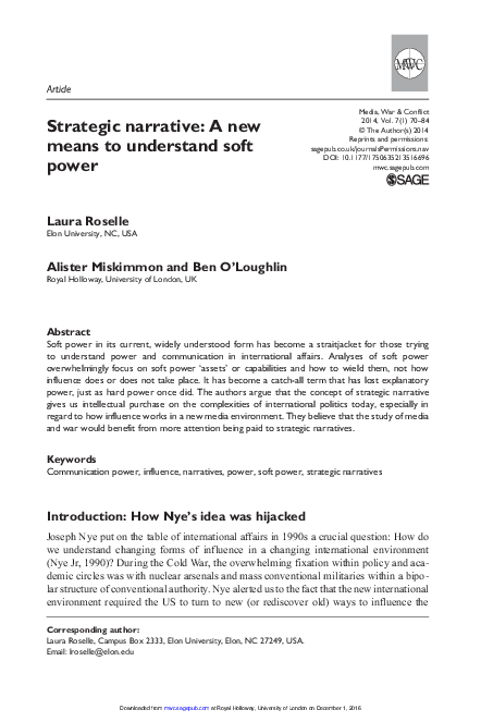 (PDF) Strategic narrative: A new means to understand soft power