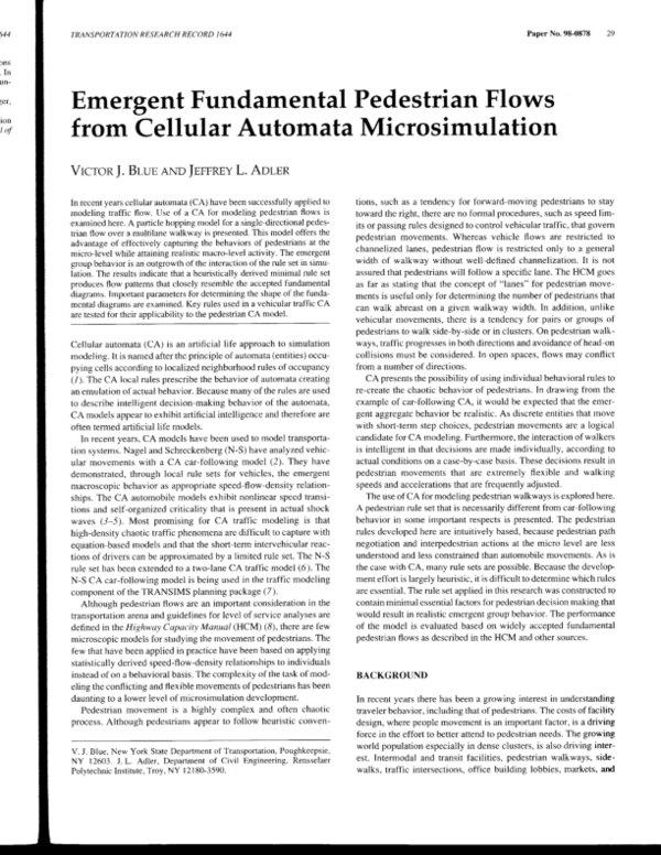 (PDF) Emergent Fundamental Pedestrian Flows from Cellular Automata Microsimulation