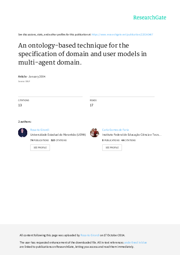 (PDF) AN ONTOLOGY-BASED TECHNIQUE FOR THE SPECIFICATION OF DOMAIN AND USER MODELS IN MULTI-AGENT ...