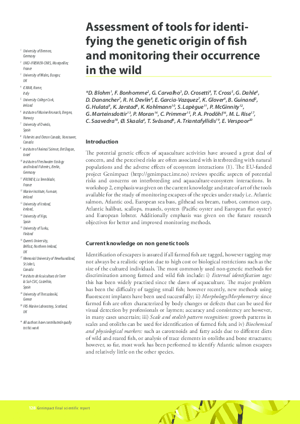 (PDF) Assessment of tools for identifying the genetic origin of fish ...